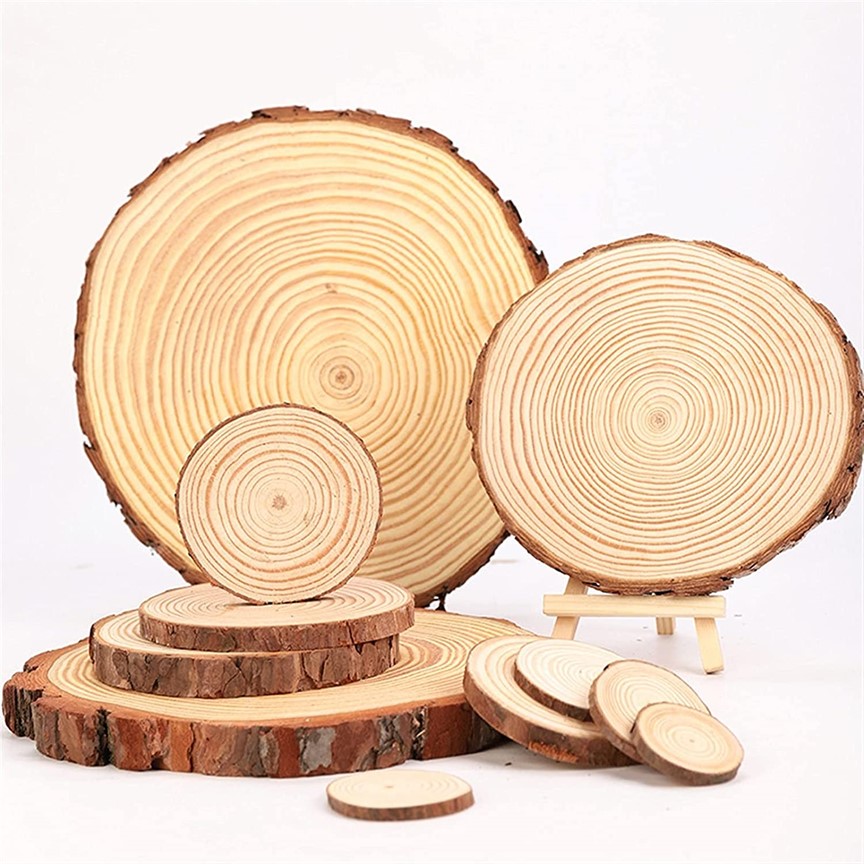 Round Natural Pine Wood Log Slices with Bark Imported - eStationers