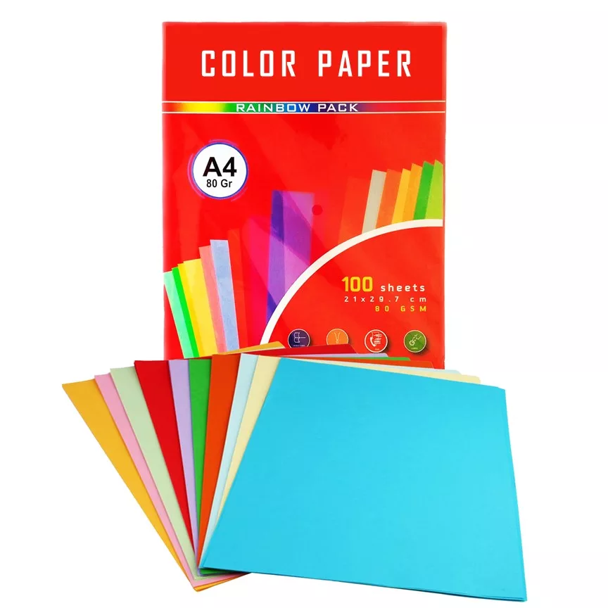 Color Copy Paper A4 100 Sheets, 80 GSM, Rainbow Pack 10 Colors ...